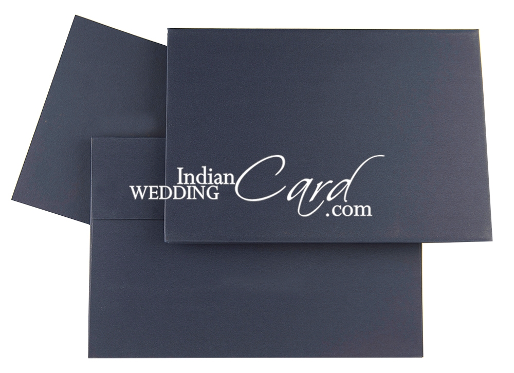 Intricate Laser band on blue color hardbound wedding card - D-7623