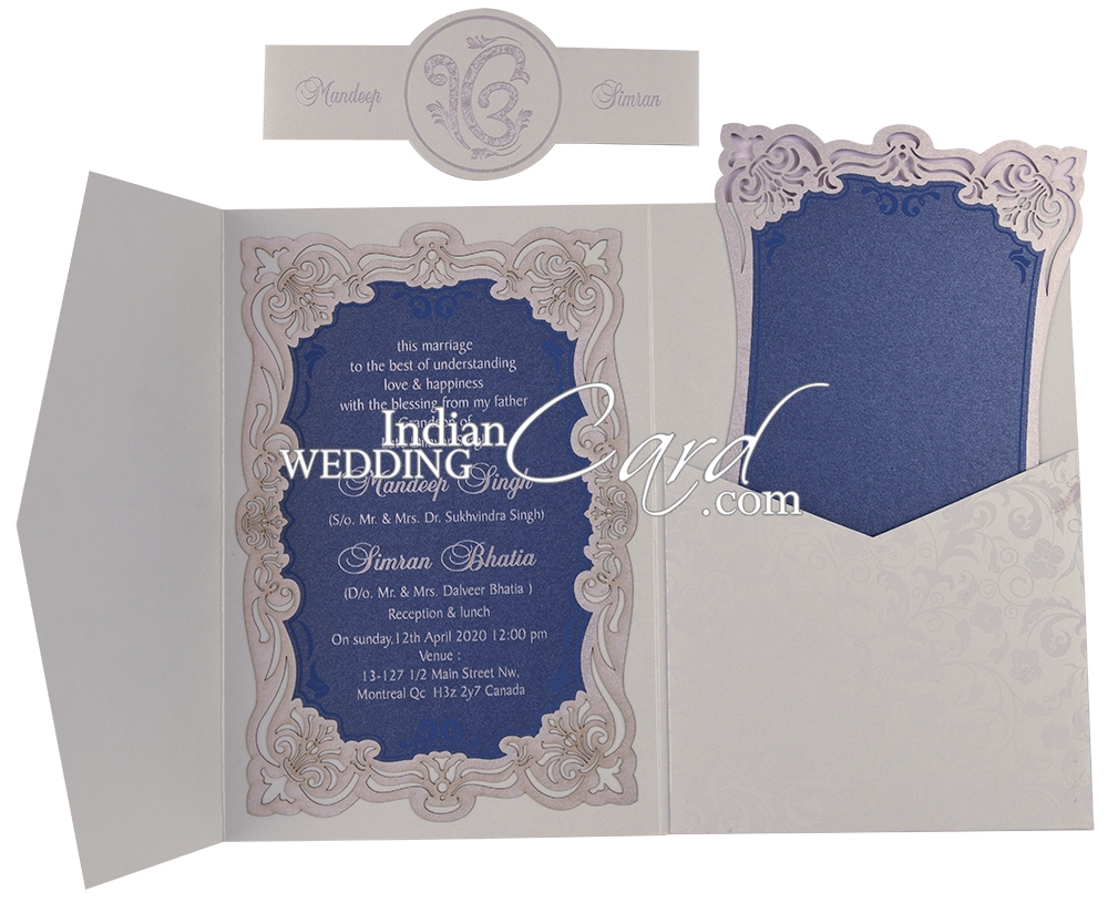 Pocket fold Invitation Card with Band and Laser cut inserts - D-8650