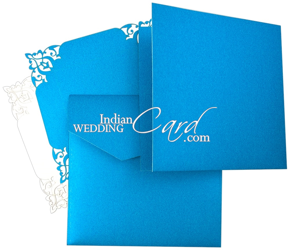 D-9082, Blue Color, Shimmery Finish Paper, Laser Cut Cards.