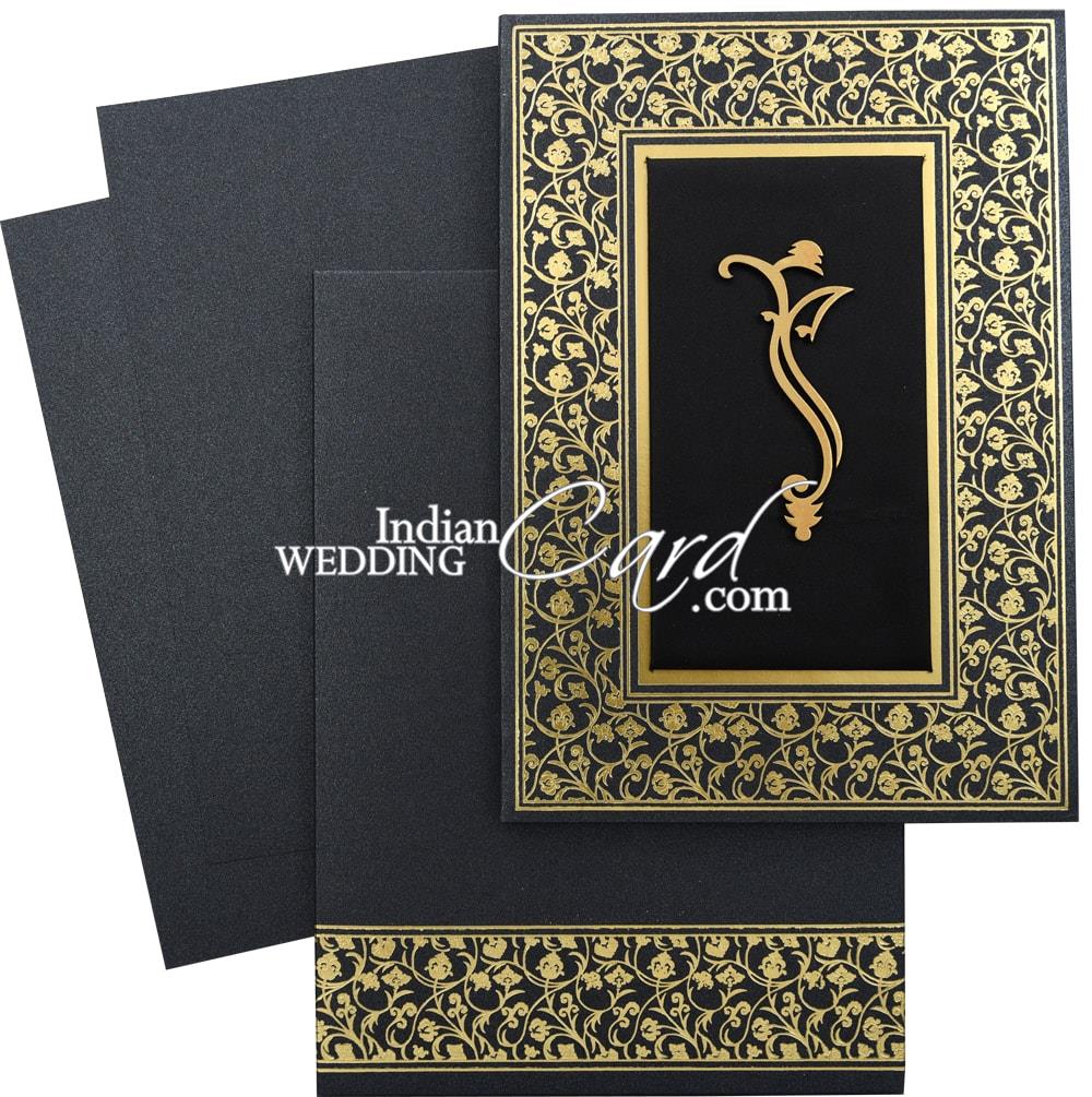 D-9892, Black Color, Shimmery Finish Paper, Hindu Cards.