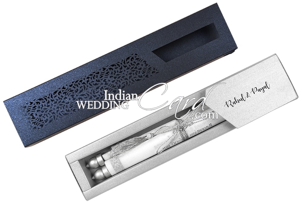 Match Box style Intricate Laser Cut Scroll Wedding Invitation - S1143