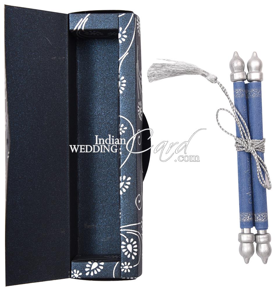 S1160, Blue Color, Shimmery Finish Paper, Scroll Invitations, Jewish ...