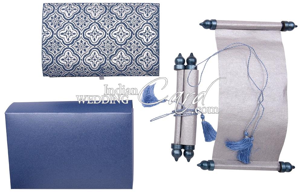 2 scrolls in one invitation - Blue color small dome-shaped hardbound ...