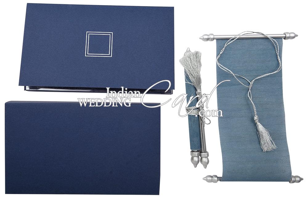 2 scrolls in one invitation – Navy blue color small box scroll ...