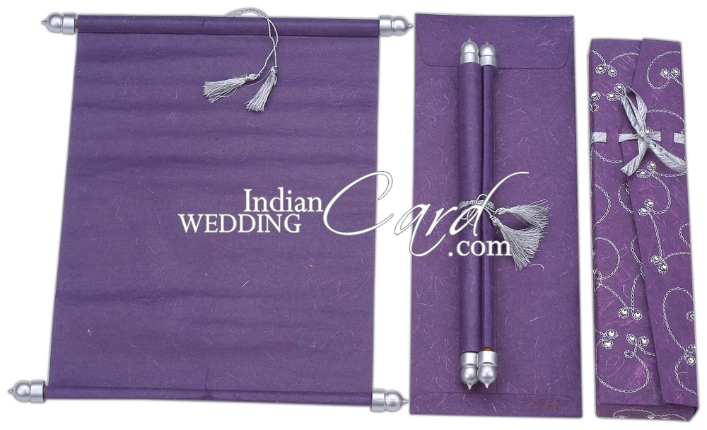 S136, Purple Color, Scroll Invitations, Jewish Invitations.