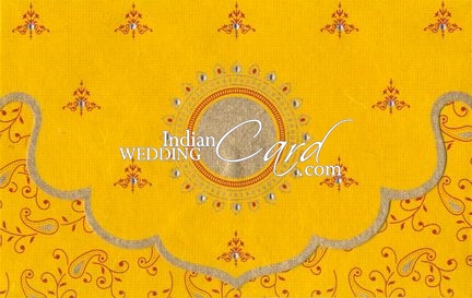 K-100, Yellow Color, Handmade Paper, Card with Rhinestones.